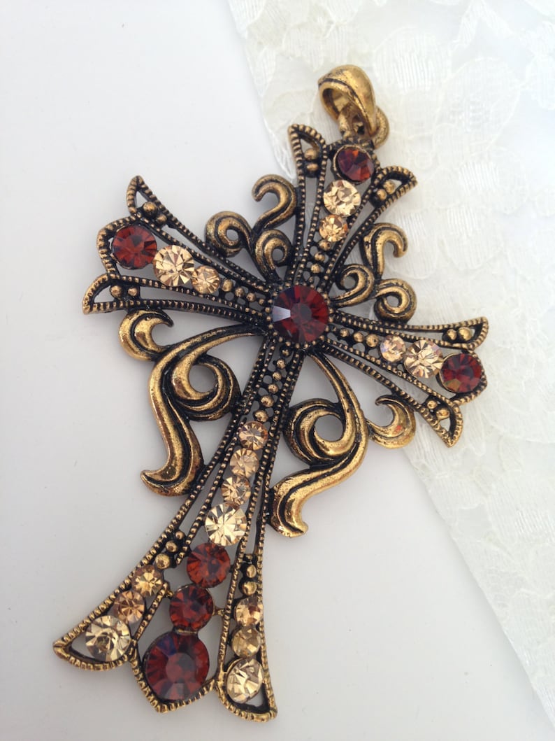 Rhinestone Embellished Cross / Antique Gold Tone / Cross - Etsy