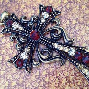Baroque Style Cross Pendant / Rhinestone Cross / Vintage Tone Crucifix ...