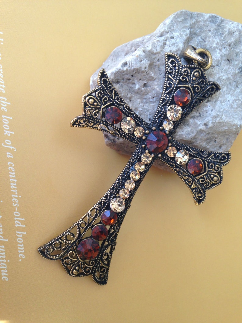 Rhinestone Embellished Cross / Antique Gold Tone / Cross - Etsy