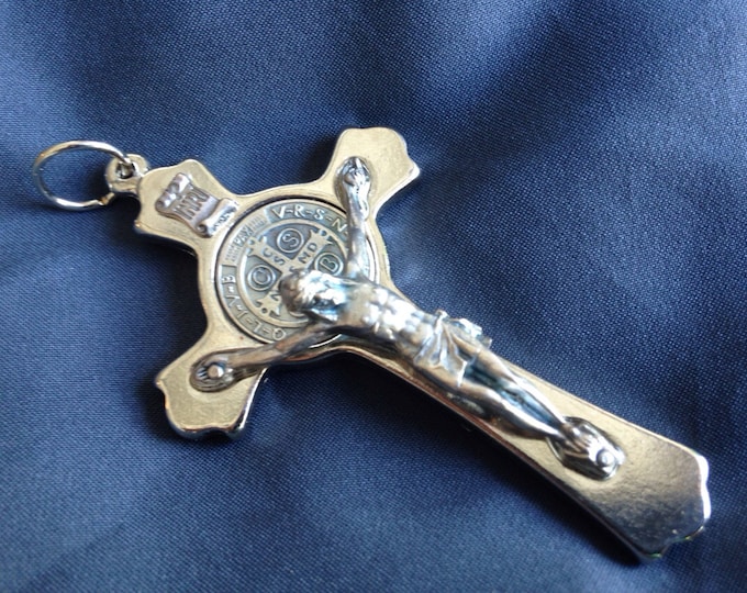 St Benedict Crucifix Medal Antique Silver 3 Tall/ - Etsy