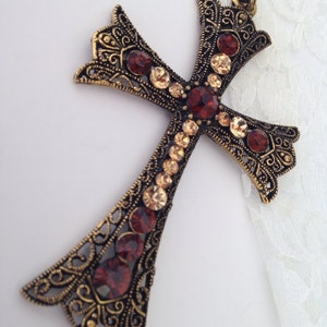 Rhinestone Embellished Cross / Antique Gold Tone / Cross Pendant/ Cruz ...