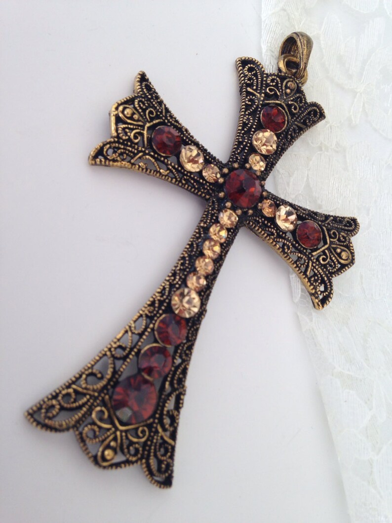 Rhinestone Embellished Cross / Antique Gold Tone / Cross - Etsy