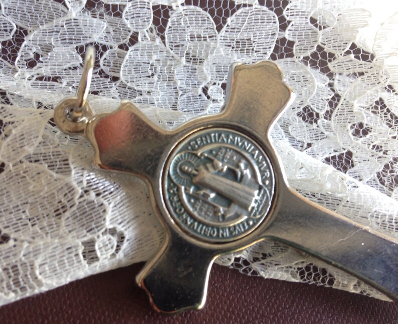 St Benedict Crucifix Medal Antique Silver 3 Tall/ - Etsy