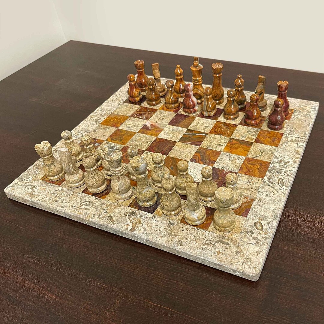 Gemstone Chess Set Natural Onyx and Coral Handmade Chess Set - Etsy