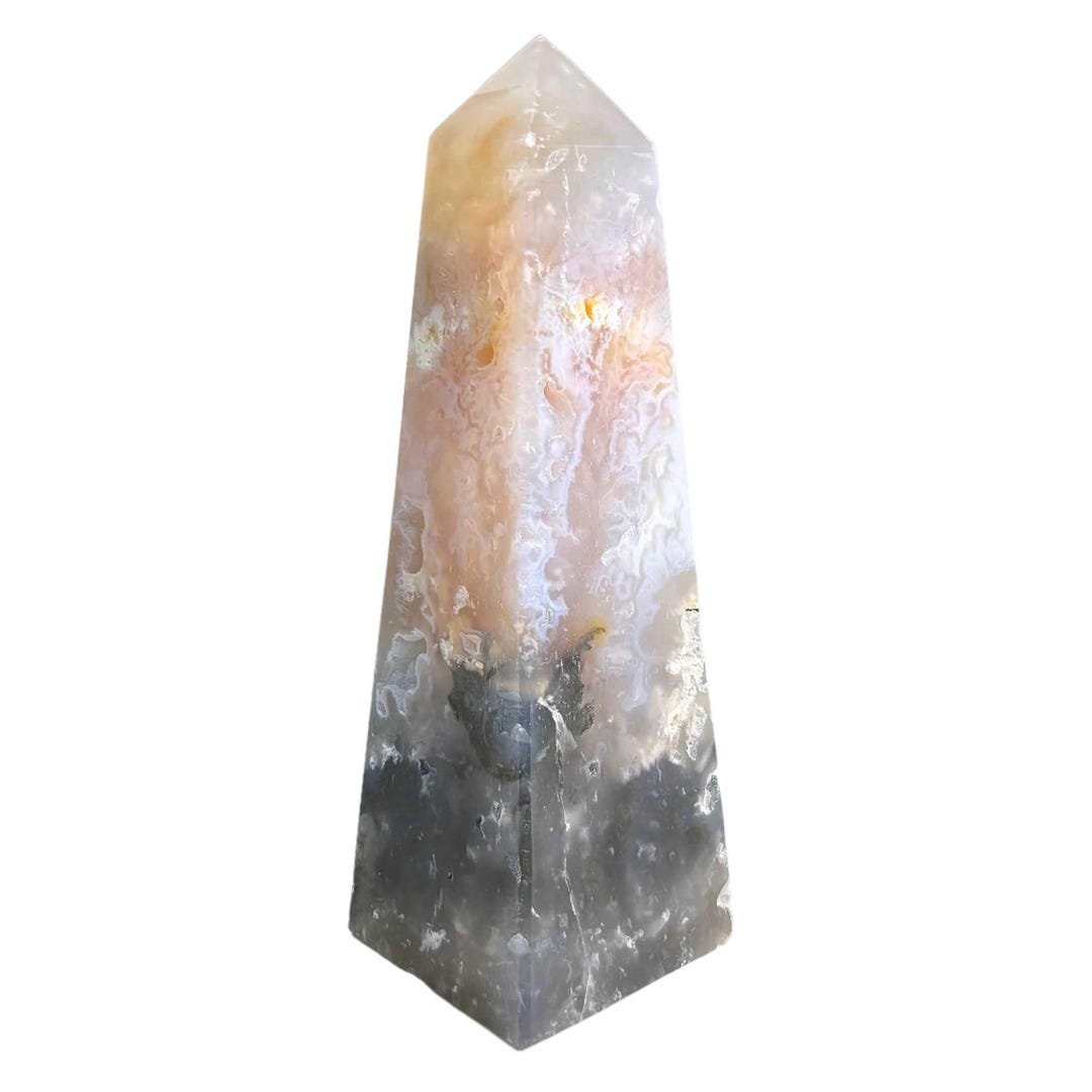 Natural Pink Plume Agate Obelisk Tower Point, Unique Raw Crystal With ...