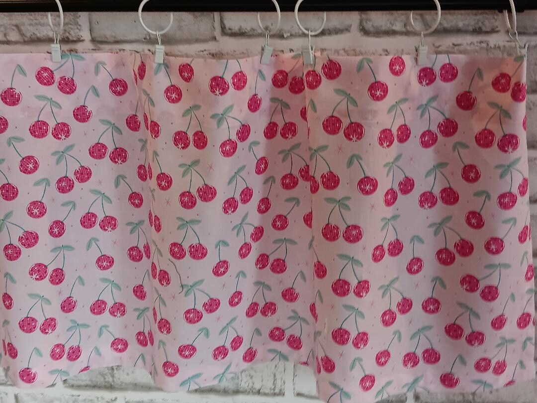 Disco Ball Cherry Valance, Pink Cottage Style Cotton Fabric - Etsy