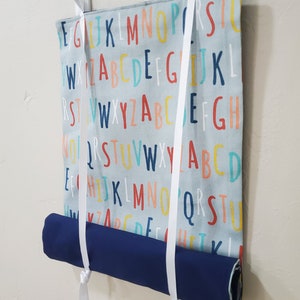 Classroom Door Window Curtain Alphabet Letters on Gray Background Navy ...