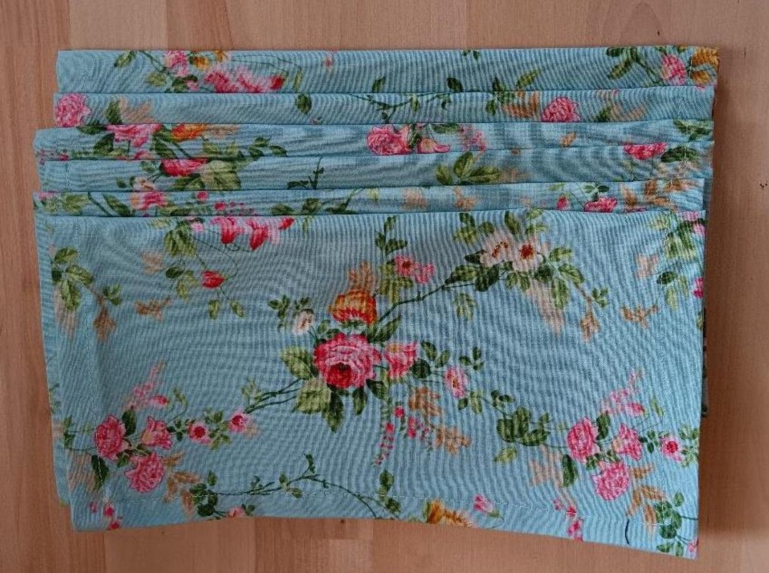 Cloth Napkins Floral Luncheon Snack Size Aqua Blue 10 X 10 Luncheon ...