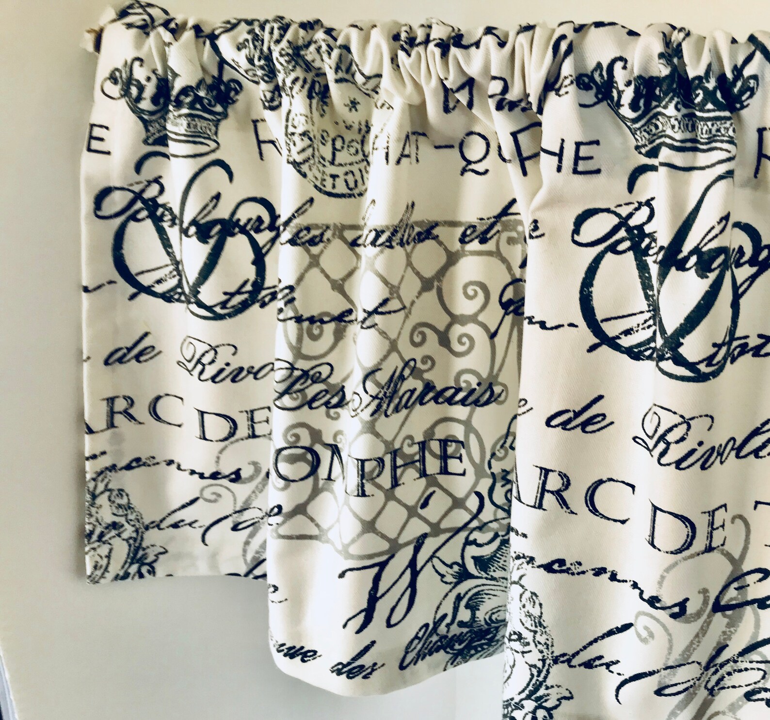 Valance French Paris Script White Black and Gray Custom Made | Etsy