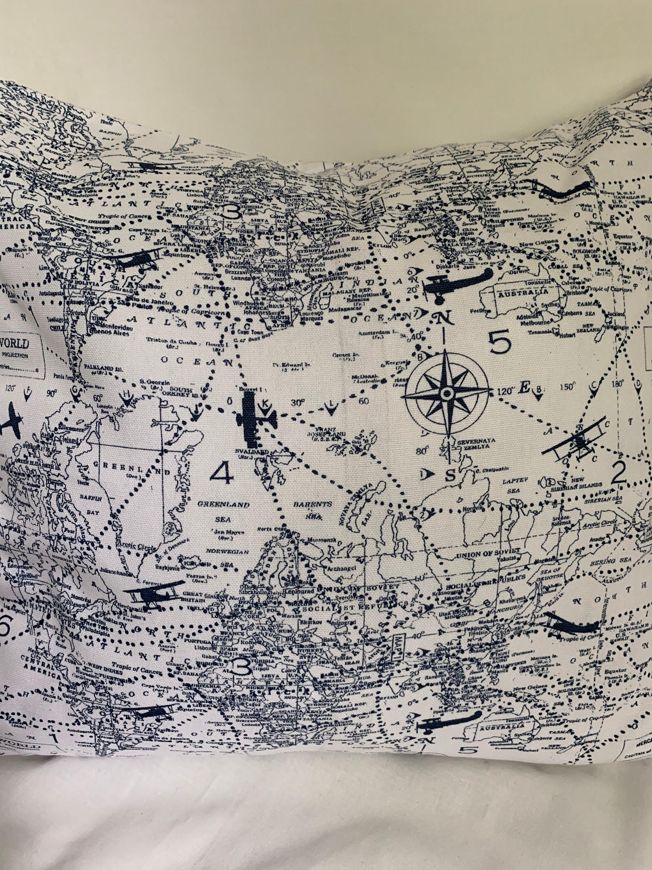 Pillow Cover Navy and Cream Air Travel Map CHOOSE SIZE | Etsy