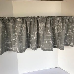 Valance With French Paris Symbols and Words Gray and White Twill 53 ...