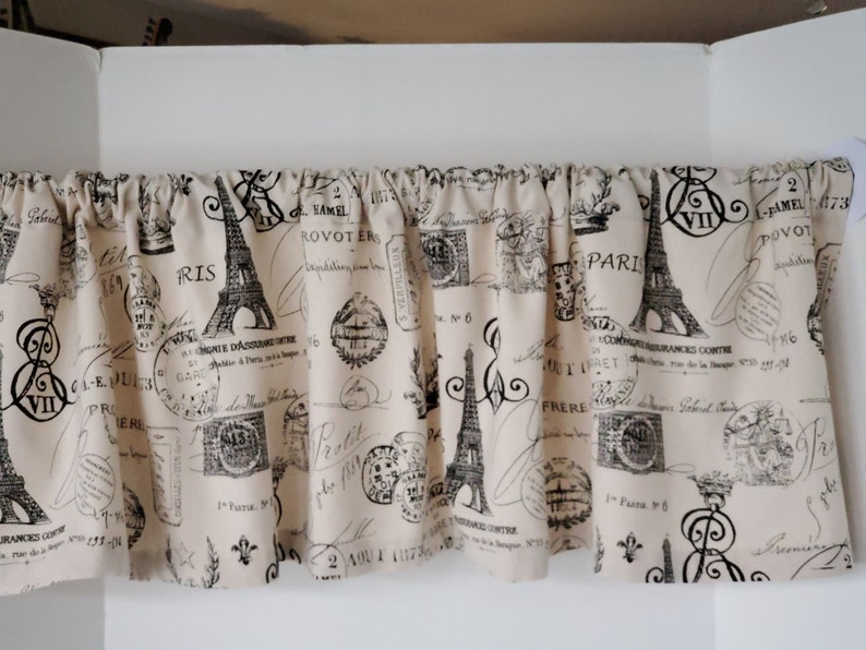French Country Valance, Paris Script Black and Cream Cotton Fabric - Etsy