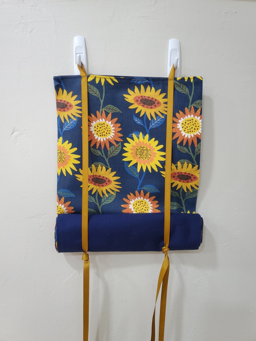 Classroom Door Window Curtain Sunflowers on Navy Gold Ribbon Roll up ...