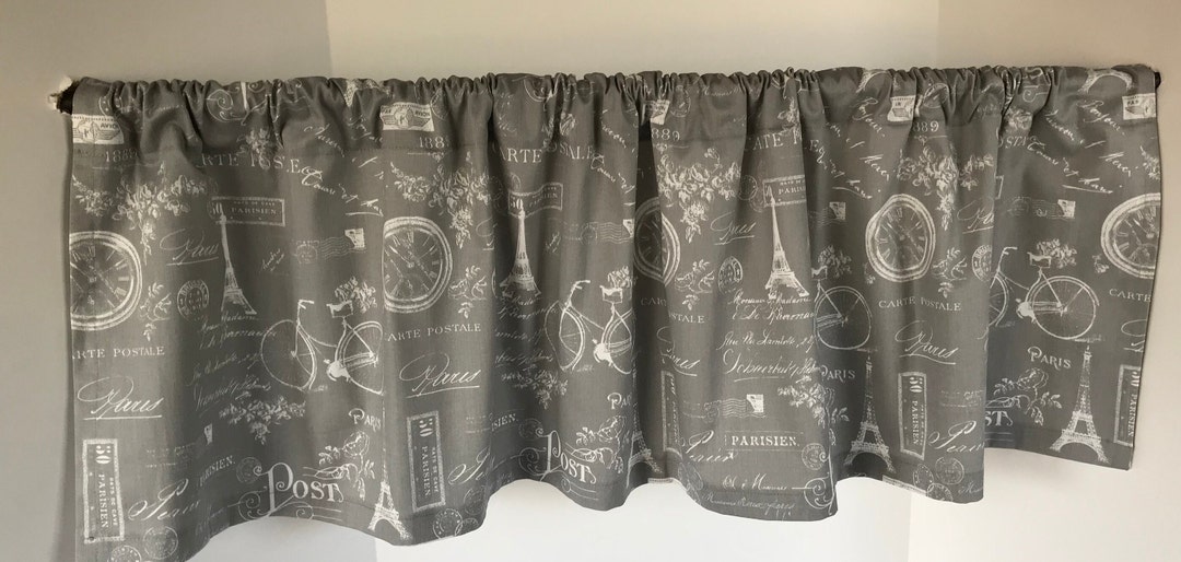 Valance With French Paris Symbols and Words Gray and White Twill 53 ...