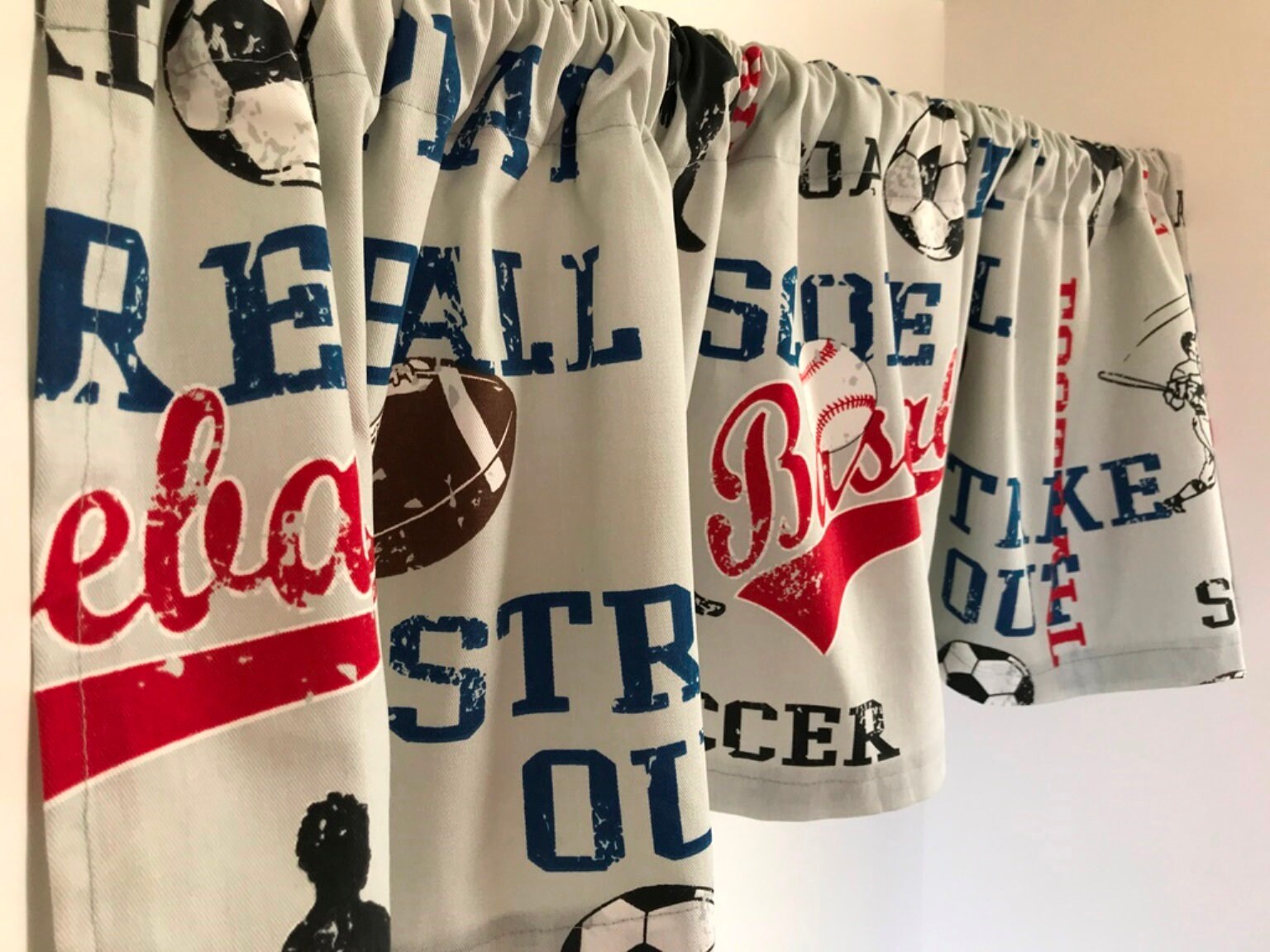 Valance Sports Theme Custom Made Window Treatment Light Gray Background ...