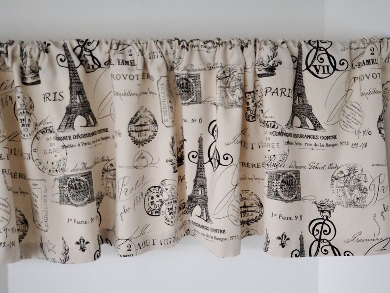 French Country Valance, Paris Script Black and Cream Cotton Fabric - Etsy