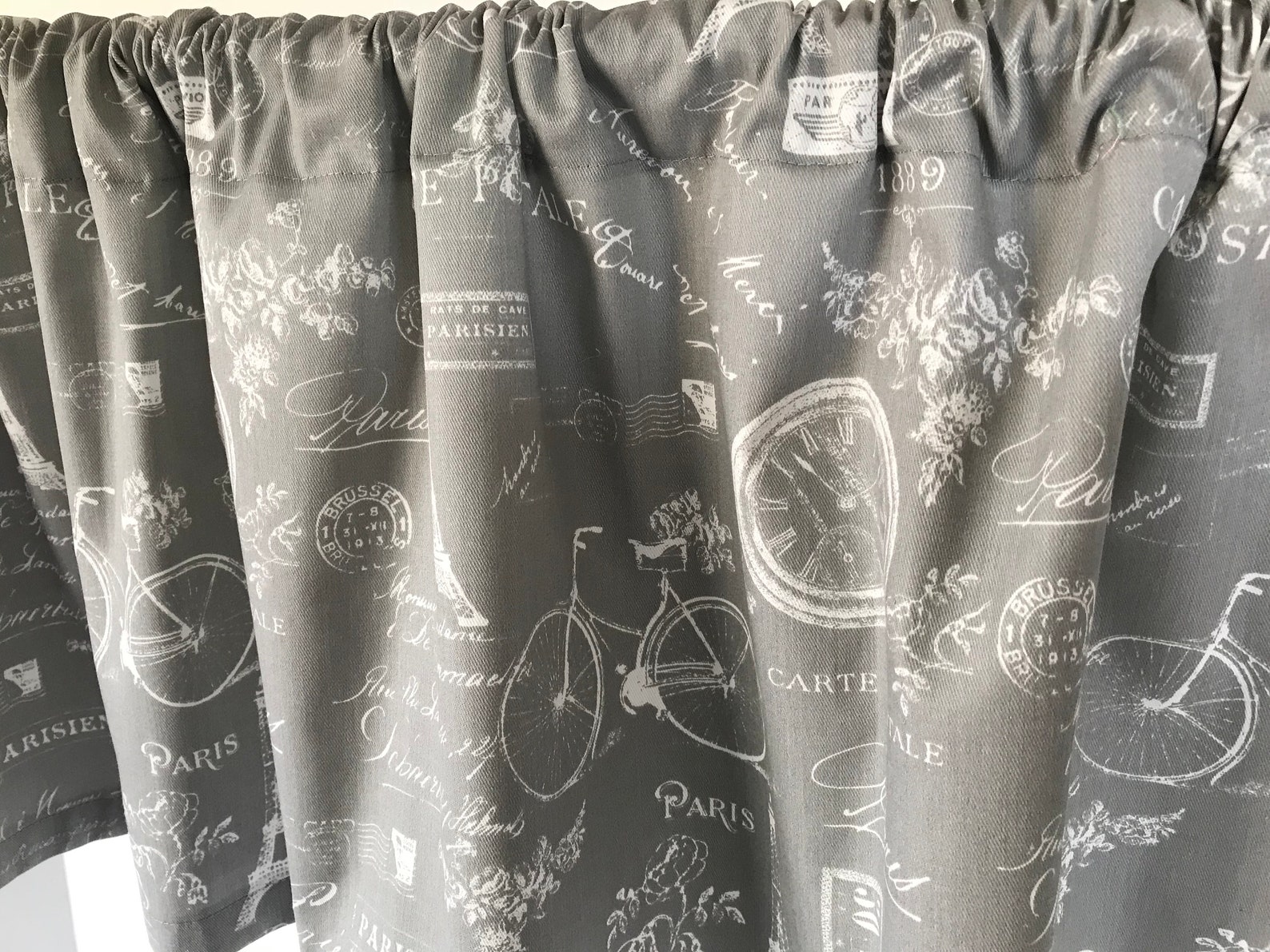 Valance With French Paris Symbols and Words Gray and White - Etsy