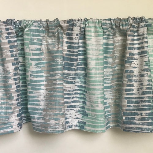 Valance Gray Mint Teal Blue White Abstract Pattern Window - Etsy