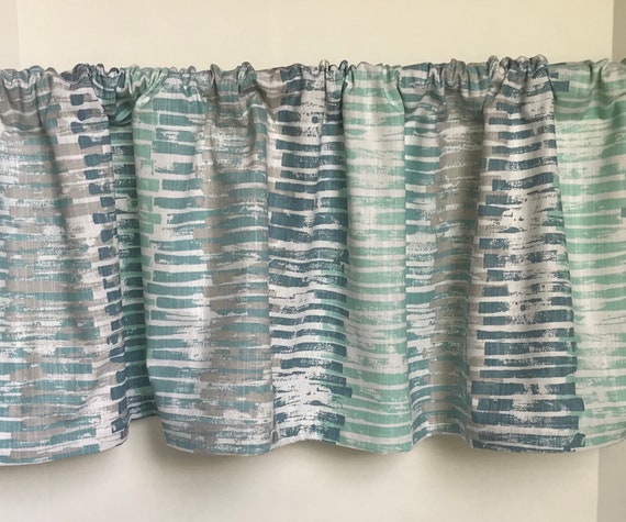 Valance Gray Mint Teal Blue White Abstract Pattern Window - Etsy
