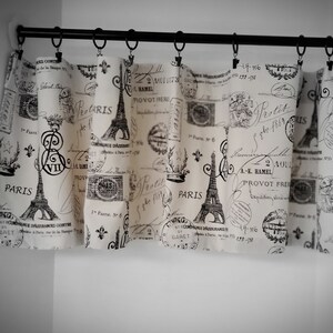 French Country Valance, Paris Script Black and Cream Cotton Fabric - Etsy