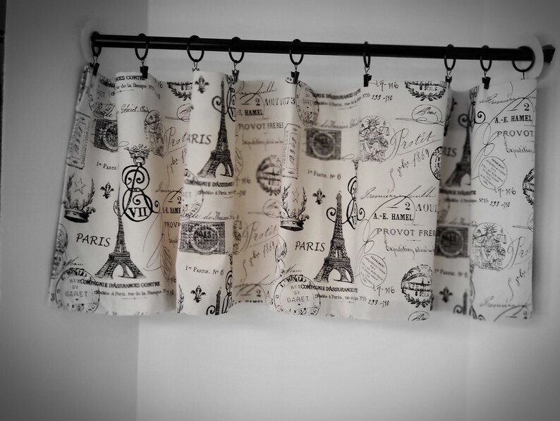 French Country Valance, Paris Script Black and Cream Cotton Fabric - Etsy