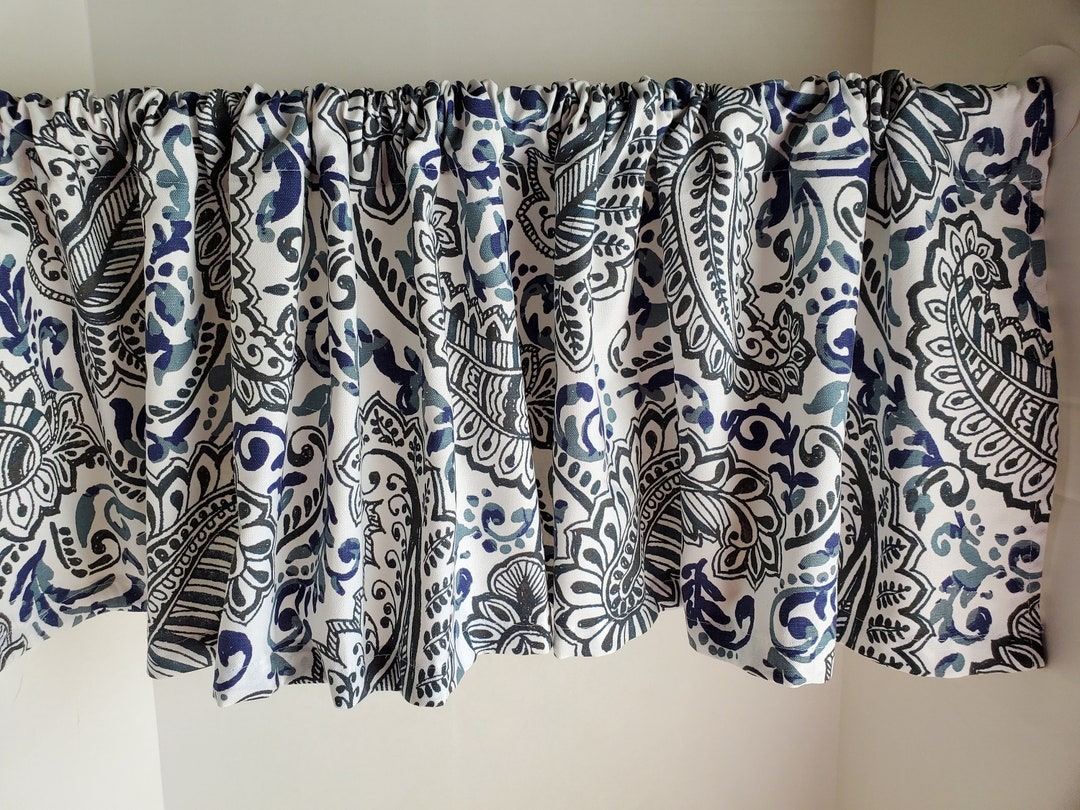 Paisley Window Valance: Navy, Gray, and White Cotton - Etsy