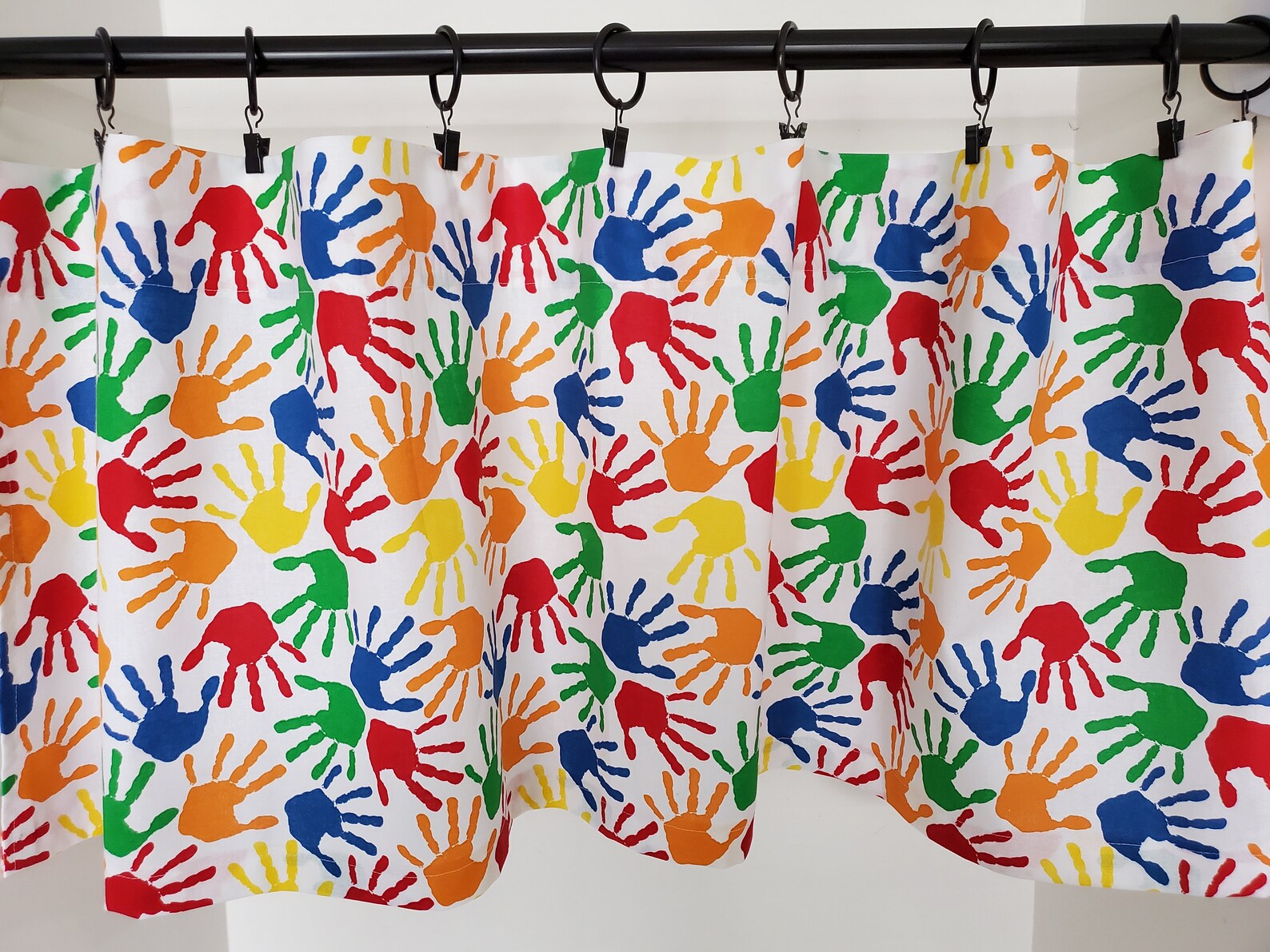 Valance School Classroom School Hand Prints Bright Colors Kids Handmade ...