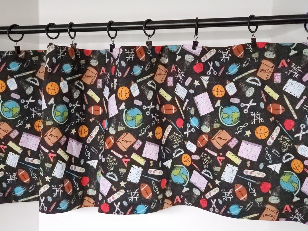 Valance Classroom School Supplies Symbols Window Treatment for ...