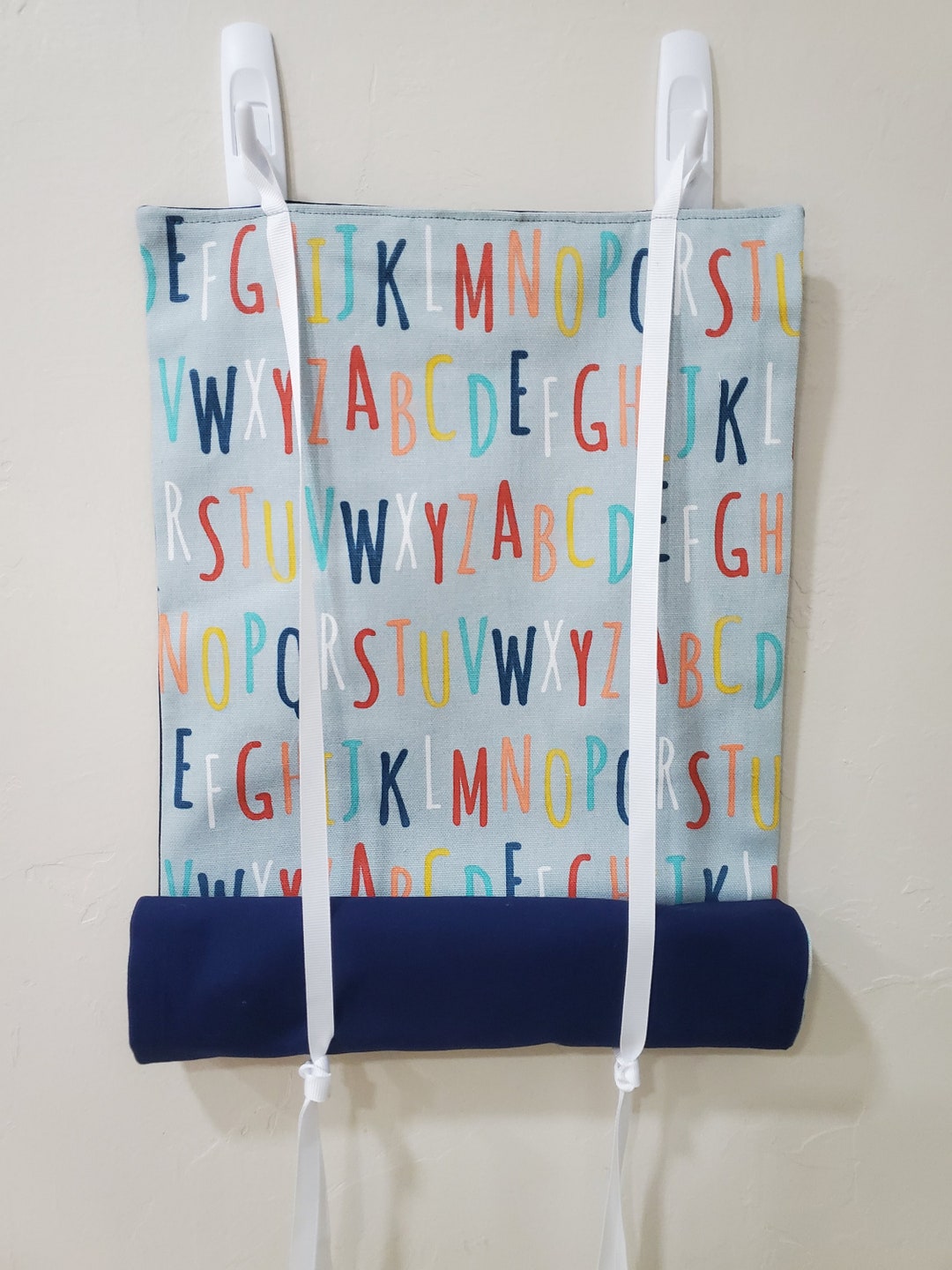 Classroom Door Window Curtain Alphabet Letters on Gray Background Navy ...