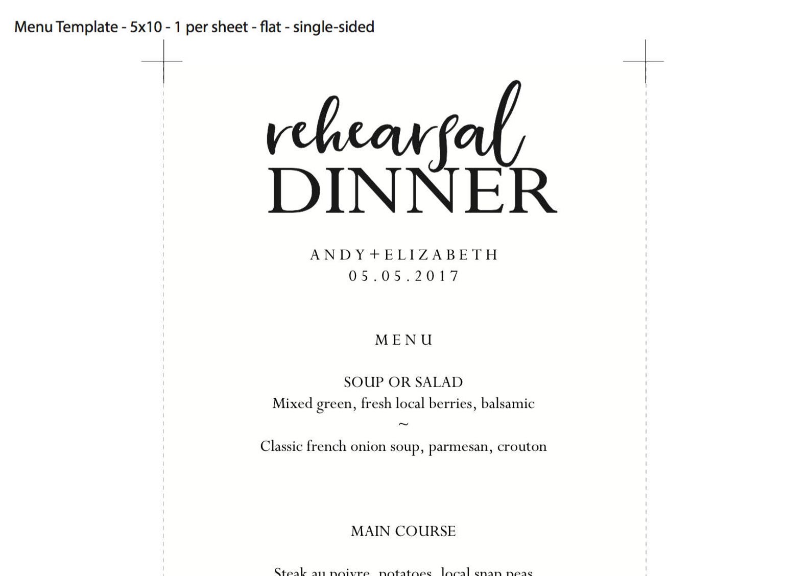 Rehearsal Dinner Menu Template Martin Printable Calendars