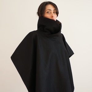 High Collar Wool Mini Cape and Eco Leather / Women's Mini Winter Cape ...