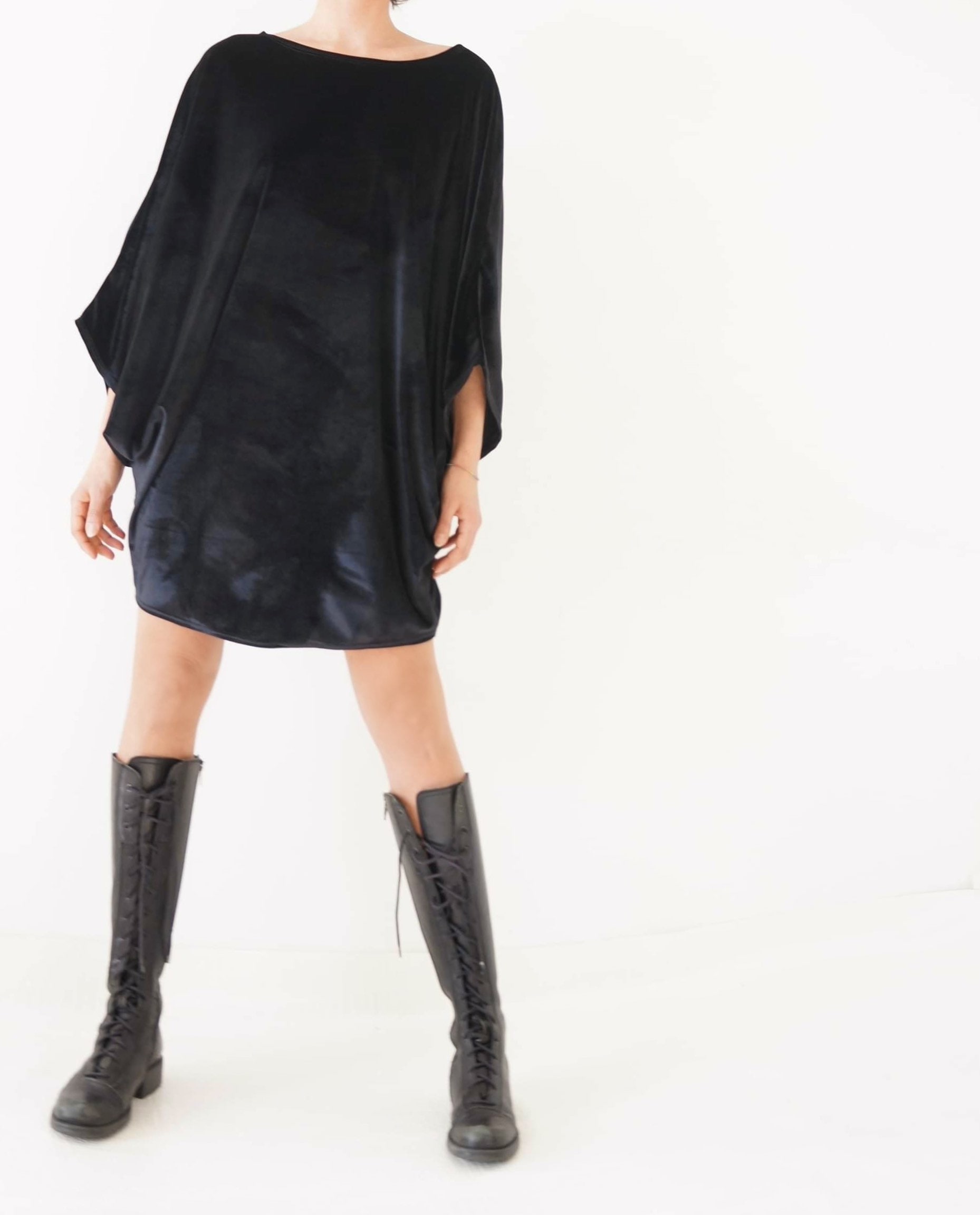 Women's Maxi Batwing Shape Top Dress / Velvet Bat Big Top Mini Dress ...