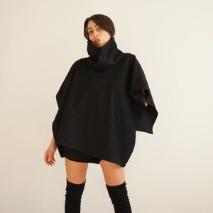 High Collar Wool Mini Cape and Eco Leather / Women's Mini Winter Cape ...
