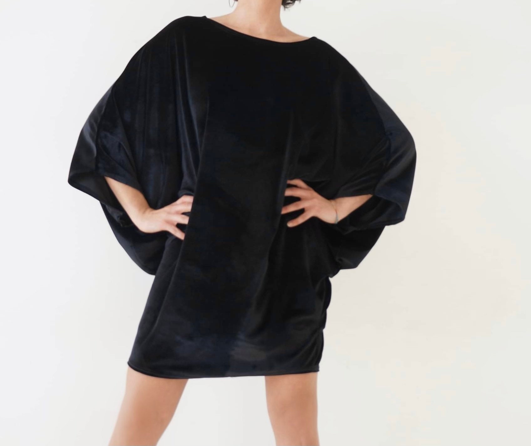 Women's Maxi Batwing Shape Top Dress / Velvet Bat Big Top Mini Dress ...