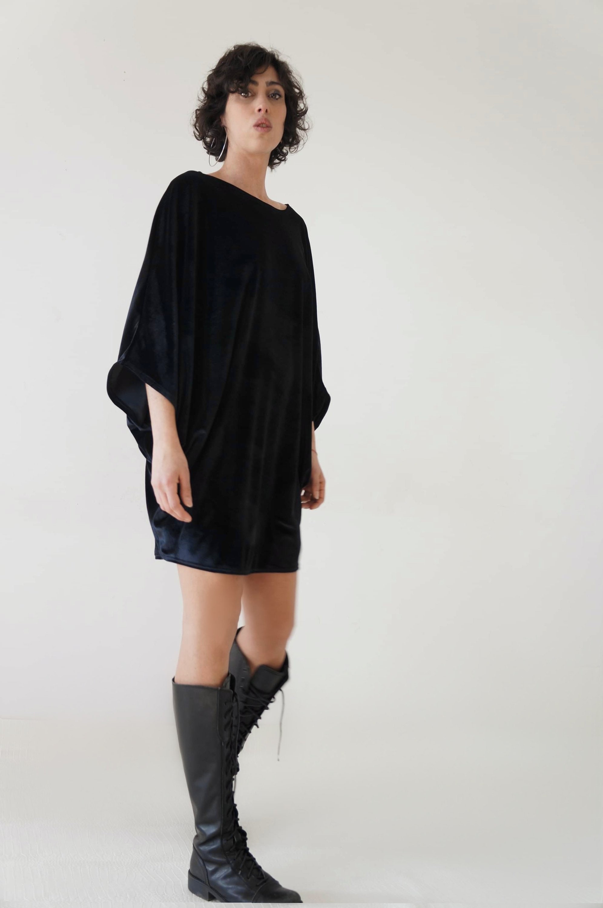 Women's Maxi Batwing Shape Top Dress / Velvet Bat Big Top Mini Dress ...