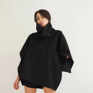 High Collar Wool Mini Cape and Eco Leather / Women's Mini Winter Cape ...