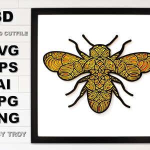3D Layered Honey Bee Mandala SVG Cut File Design for Cricut Silhouette ...