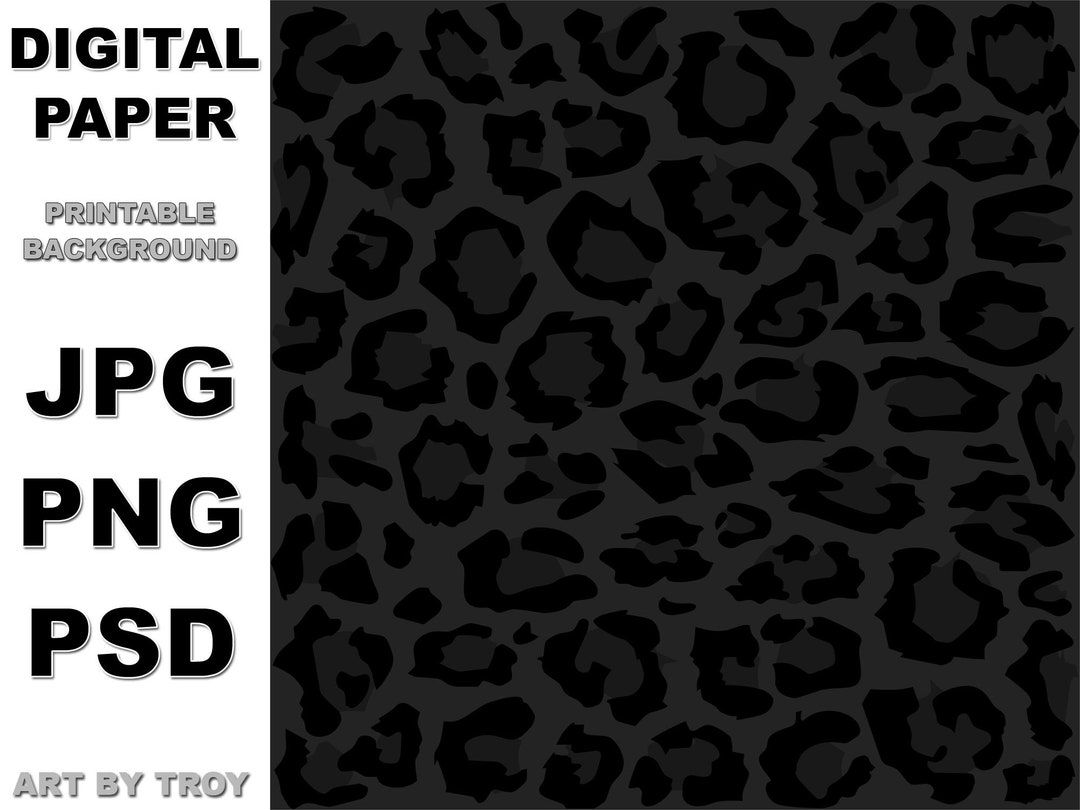 Leopard Print Digital Paper Printable Background Black on Black ...