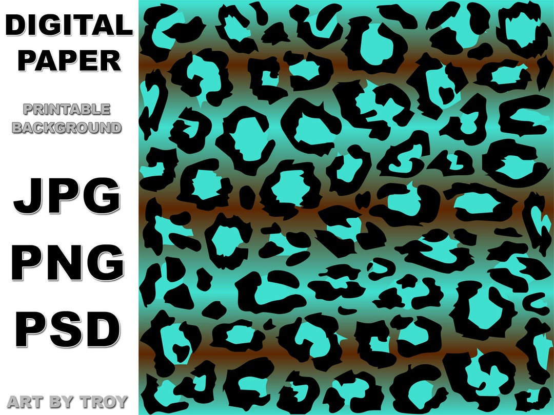 Leopard Print Digital Paper Printable Background Turquoise on - Etsy