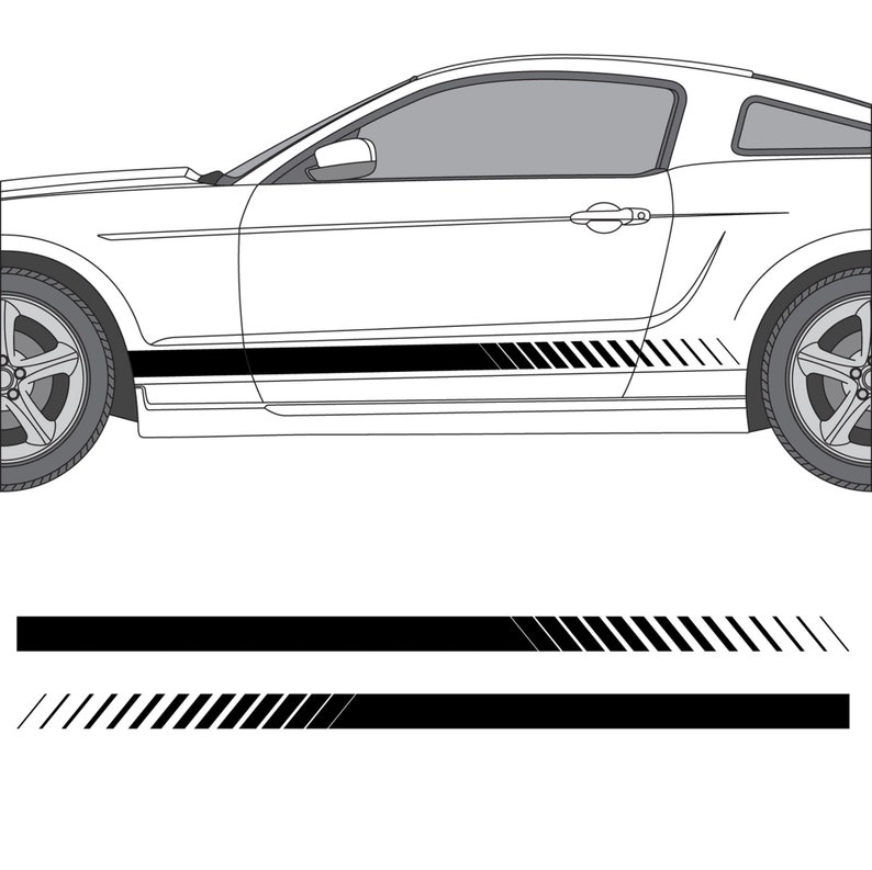 Faded Rocker Panel Racing Stripes for Ford Mustang 3M Vinyl Decal Kit ...