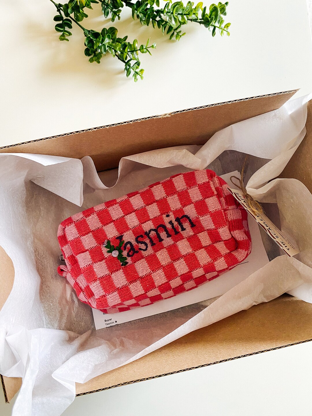 Custom Hand Embroidered Checkered Pouch: Personalized Zipper Pencil ...