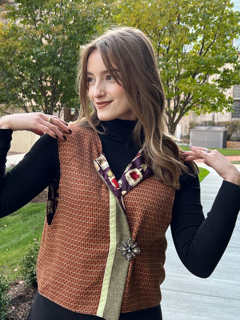 Burnt Orange Tweed Vest: Vintage Inspired Perfume Bottle Lining (S-M ...