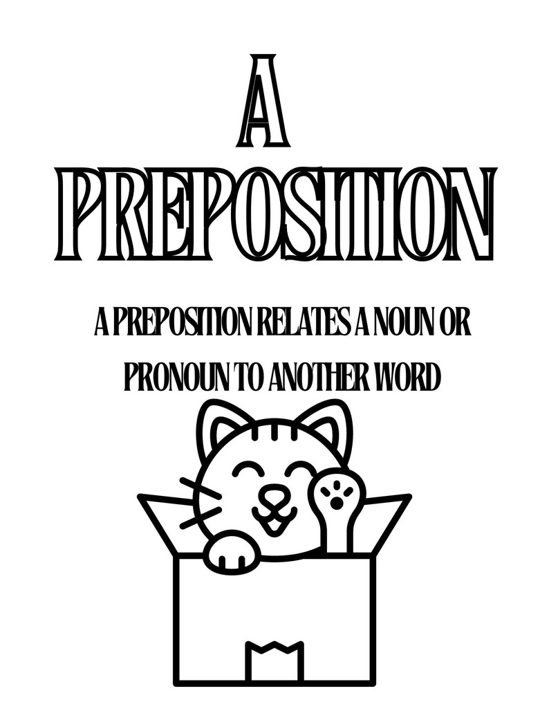 ENGLISH Prepositions Coloring Sheet - Etsy