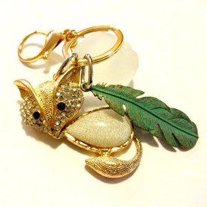 White Fox Keychain, Fox Key Fob, Rhinestone Key Chain, Fox Pendant ...