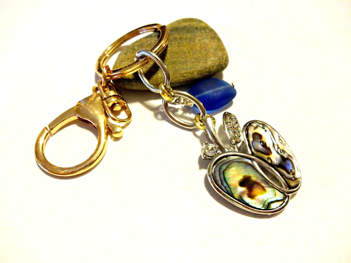 Abalone Shell Keychain Cobalt Blue Sea Glass Keychain Gold - Etsy