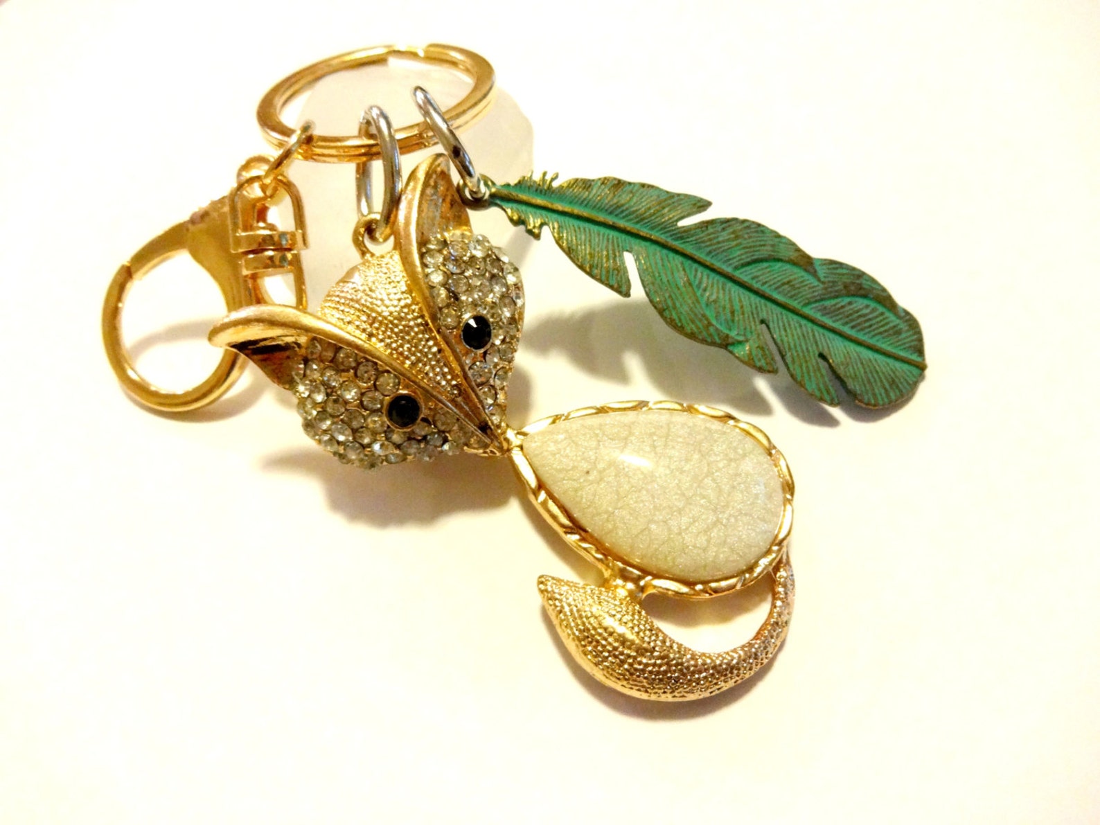 White Fox Keychain Fox Key Fob Rhinestone Key Chain Fox | Etsy