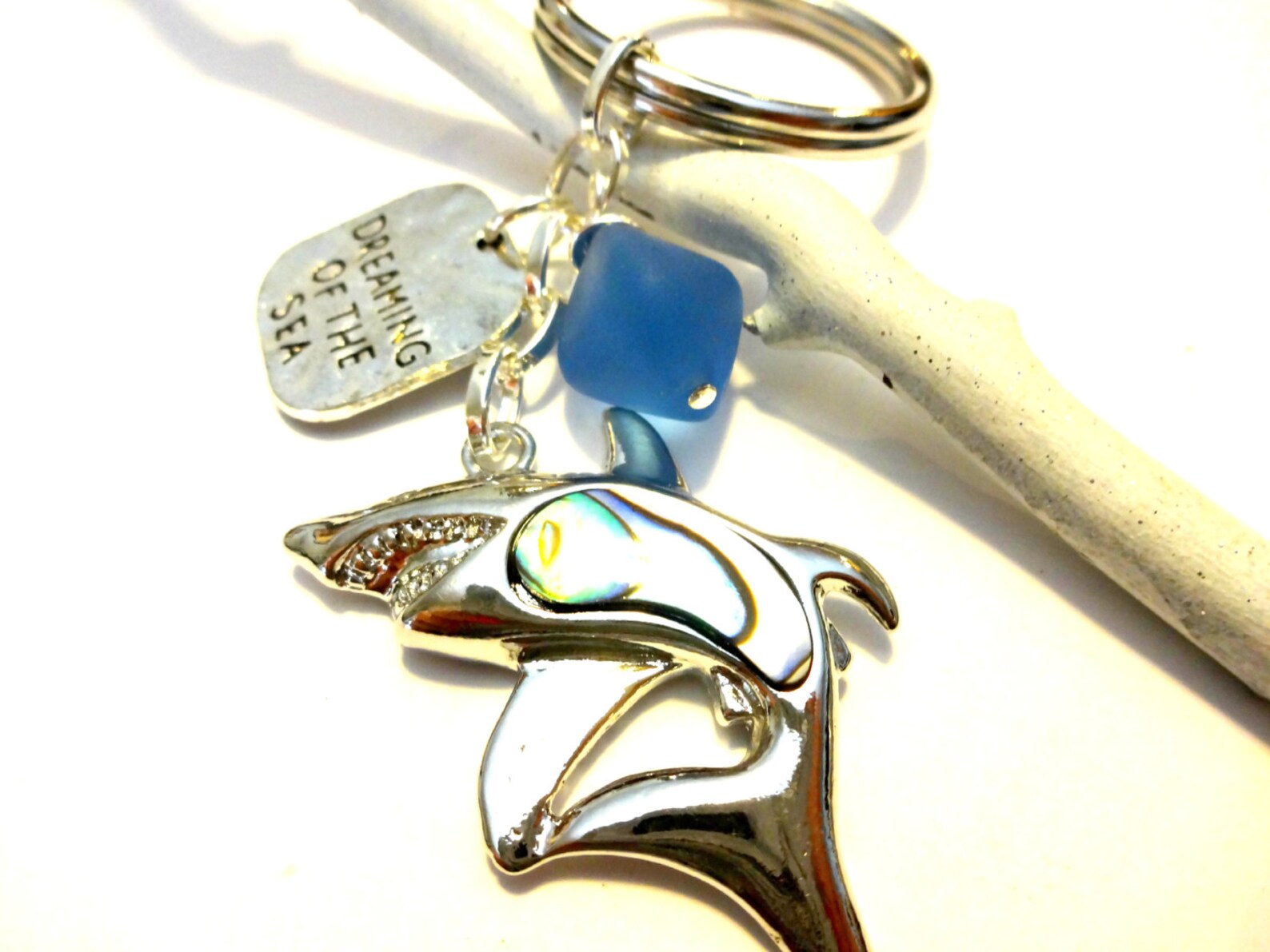 Shark Keychain Shark Week Key Chain Shell and Sea Glass Key | Etsy