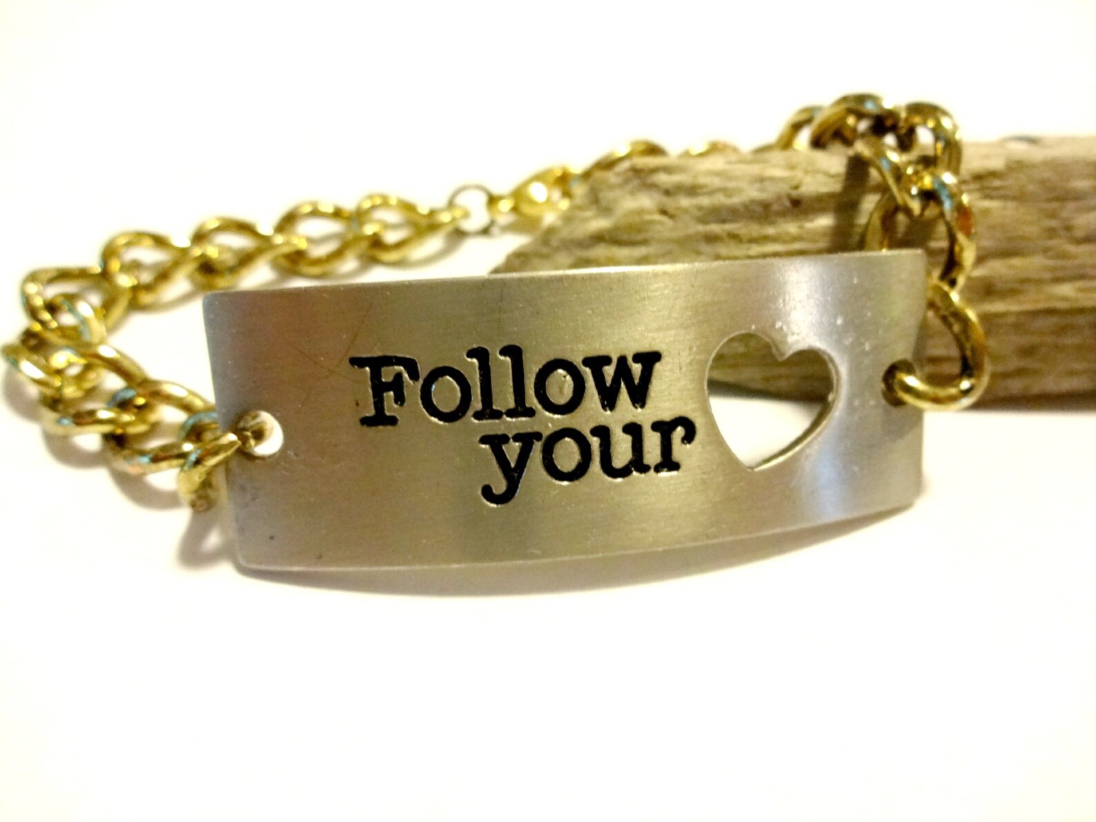 Follow Your Heart Stamped Bracelet Mixed Metal Bracelet - Etsy