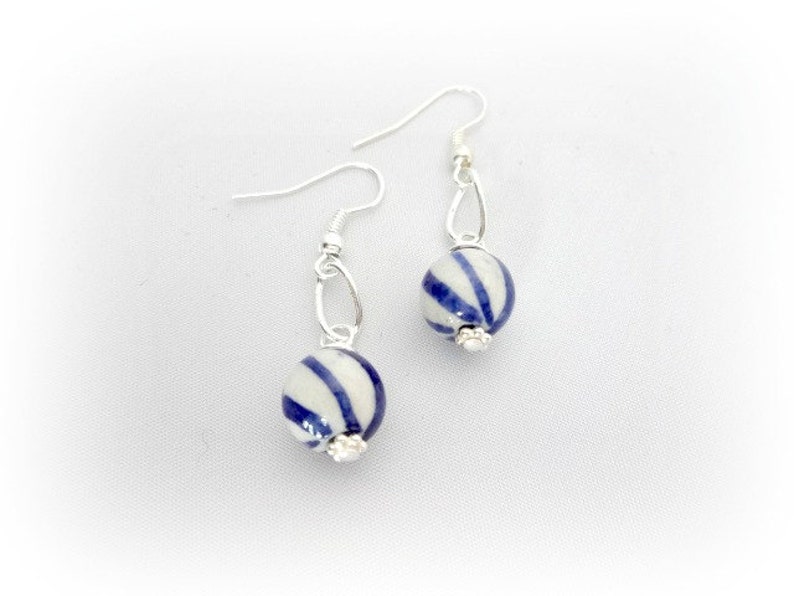 Nautical Earrings Nautical Jewelry Navy Blue and White | Etsy