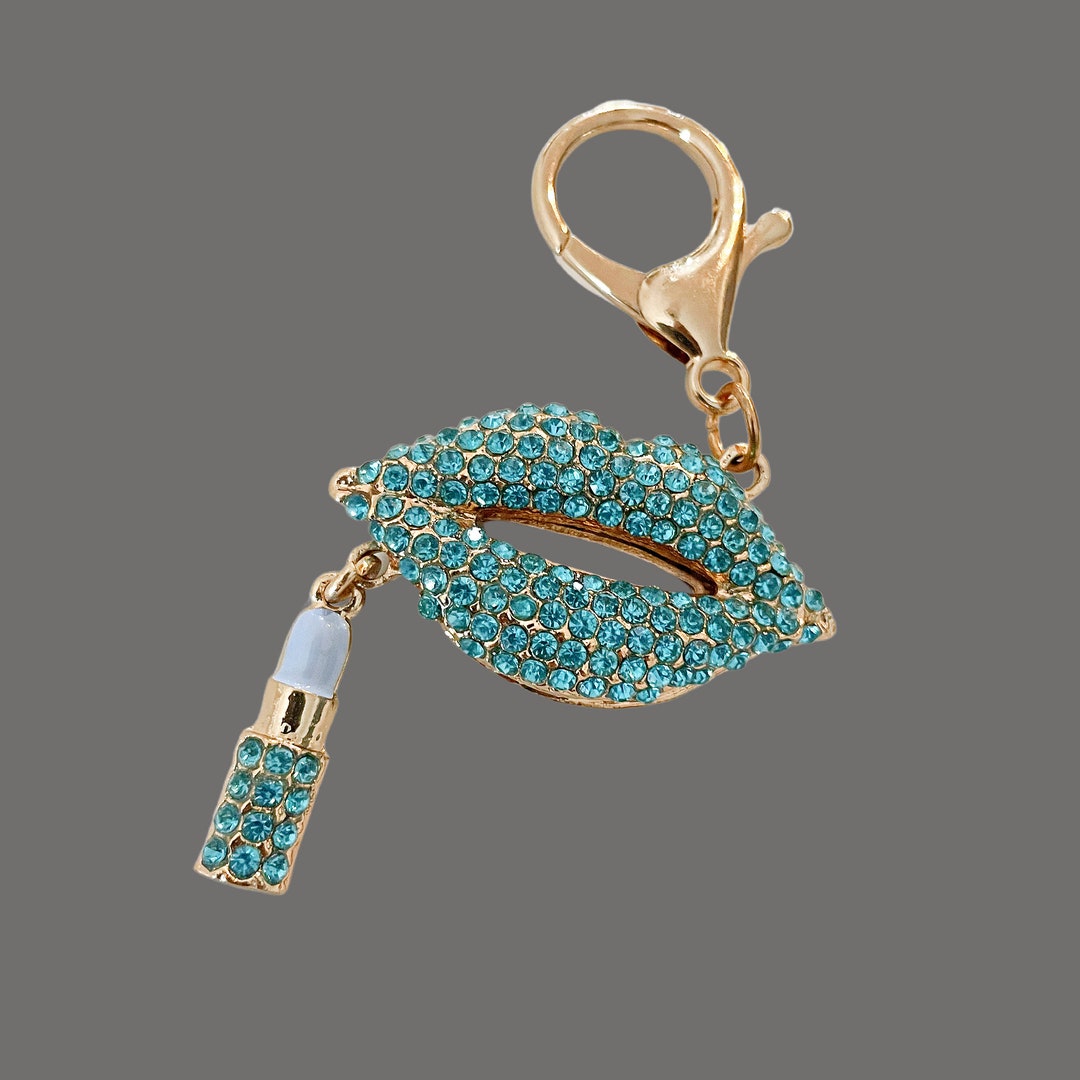 Aqua Blue Rhinestone Pave Lips Purse Charm, Lips Jewelry, Gift for Her ...